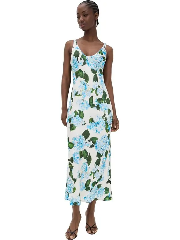 L'Agence Akiya Floral Maxi Dress - Ivory/light Blue Hydrangea