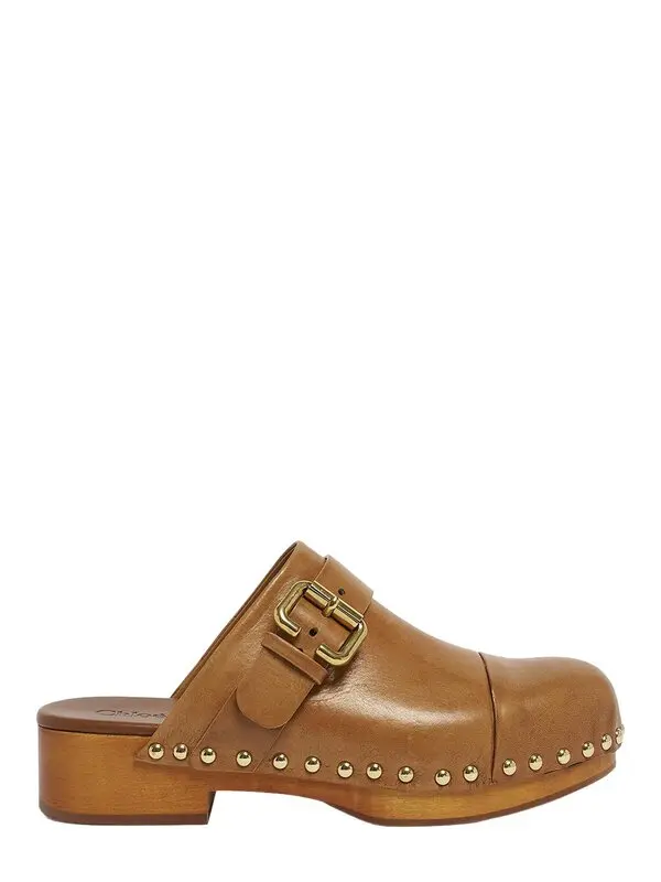 Chloé Jeannette Calf Leather Buckle Clogs - Ginger Brown