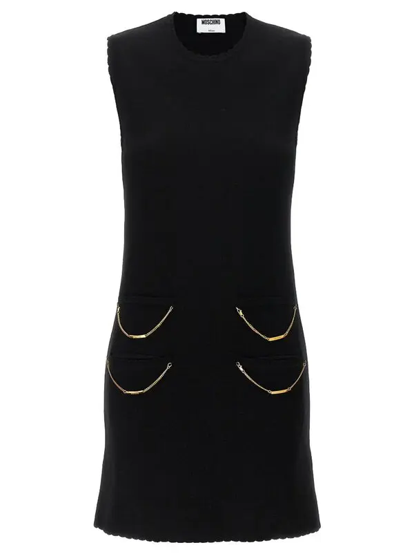 Moschino Merino Wool Chain Mini Dress - Black