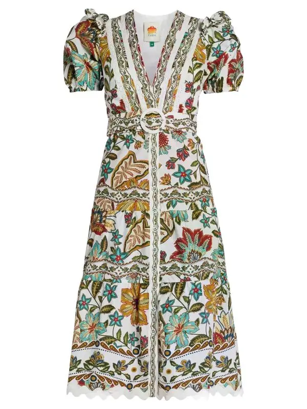 Farm Rio Botanicals Midi Dress - White
