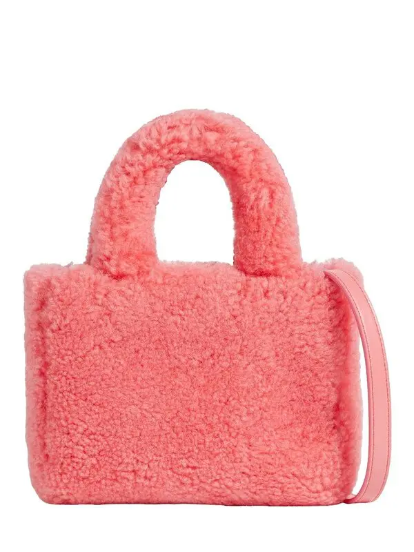 Amina Muaddi Amini Giuly Shearling Tote - Coral