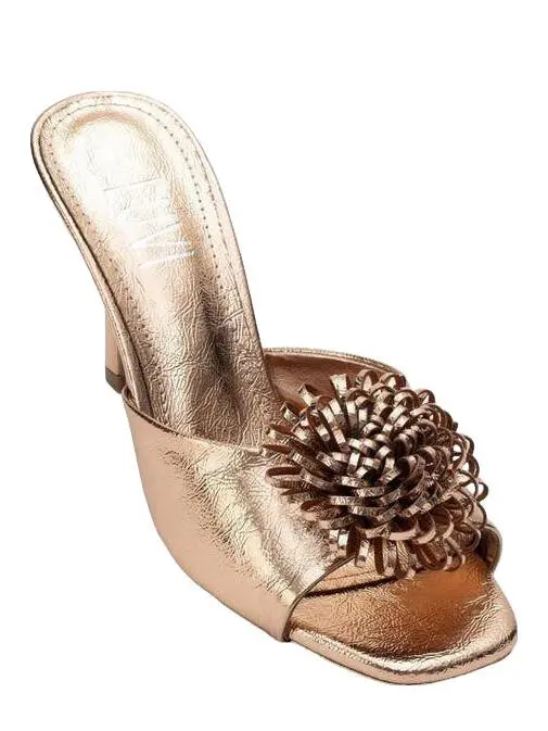 PROLOGUE SHOES Shana Floral Stiletto Heel Mules - Rose Faux Leather