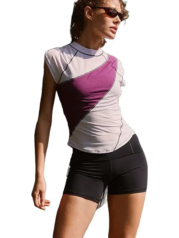 Free People Tempo Colorblock Tee - Rose Wash And Deep Mulber