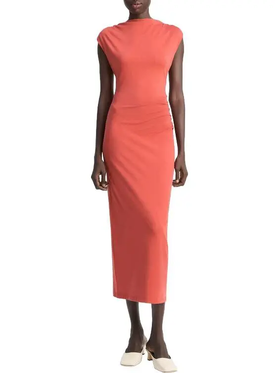 Vince Pima Cotton Cowl Neck Midi Dress - Brick Rose