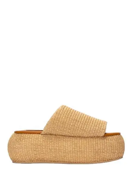 SIMONMILLER Raffia Platform Slides - Natural