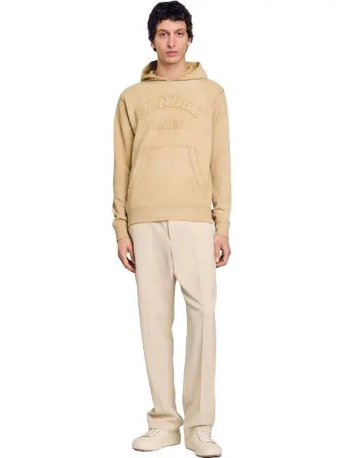 Sandro Faded Fleece Hoodie With Patch - Sand.