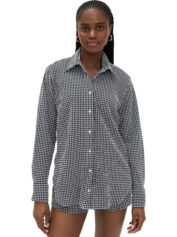 Hunza G Gingham Seersucker Button-down Shirt - Black