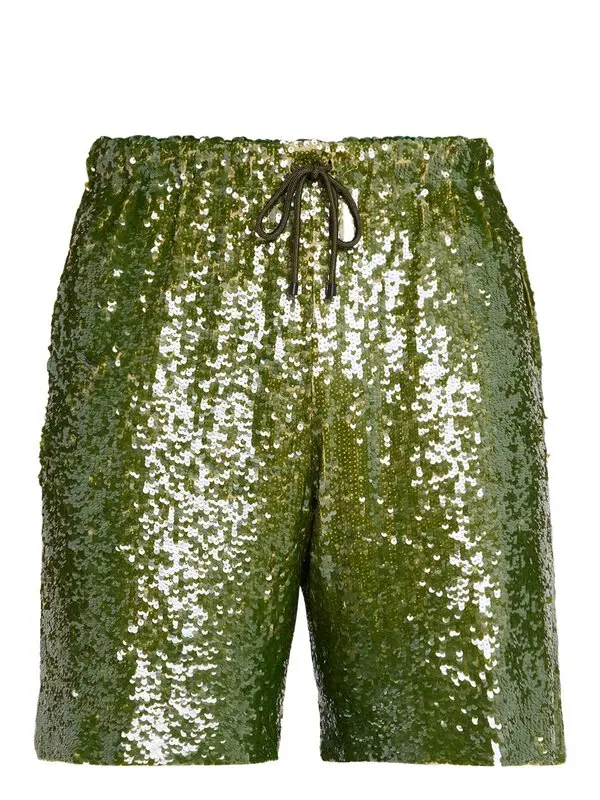Dries Van Noten Piperi Sequin Drawstring Shorts - Khaki