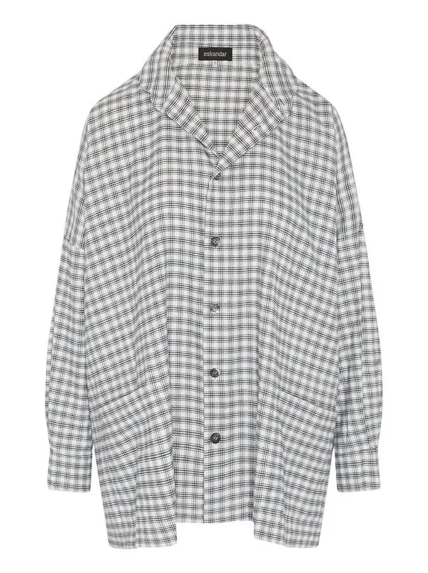 Eskandar Mini Houndstooth Longer-back Shirt Jacket - Ivorynavy