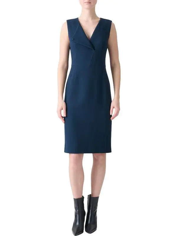 Akris Double Face Wool Crepe Sheath Dress - Denim Blue