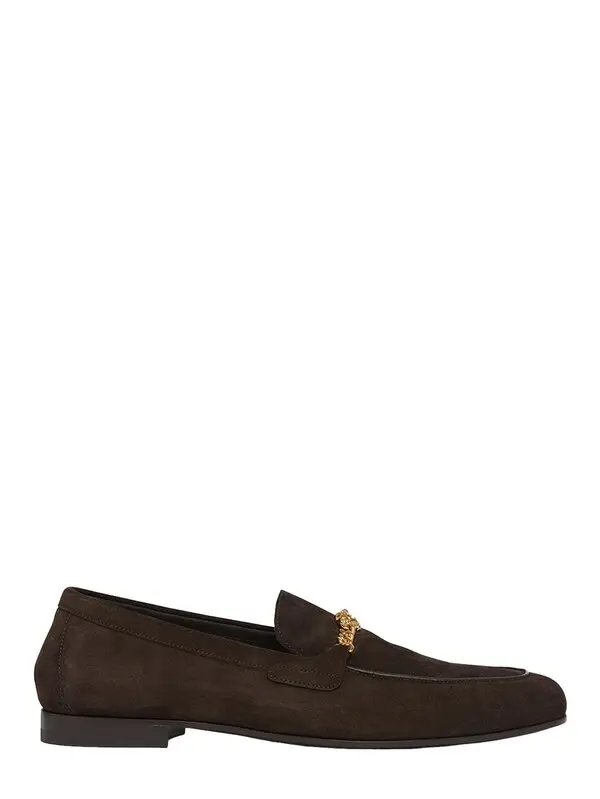 Versace Suede Loafers With Medusa Chain - Ebano-versace Gold