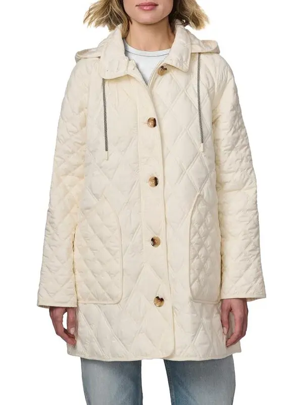 Bernardo Diamond Quilted Hooded Liner Jacket - Fresh Cream