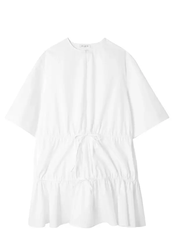 Alaïa Gathered Cotton-poplin Mini Dress - White