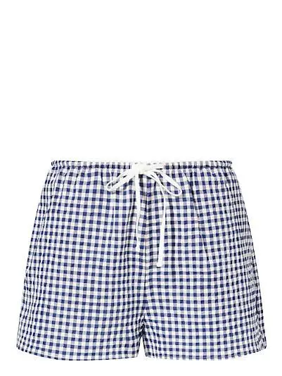 ADANOLA Gingham Drawstring-waist Cotton Shorts - Navy Blue/white