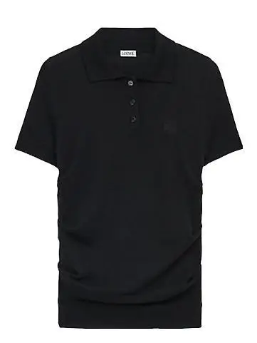 Loewe Anagram-embroidered Slim-fit Stretch Cashmere And Silk-blend Polo Shirt - Black