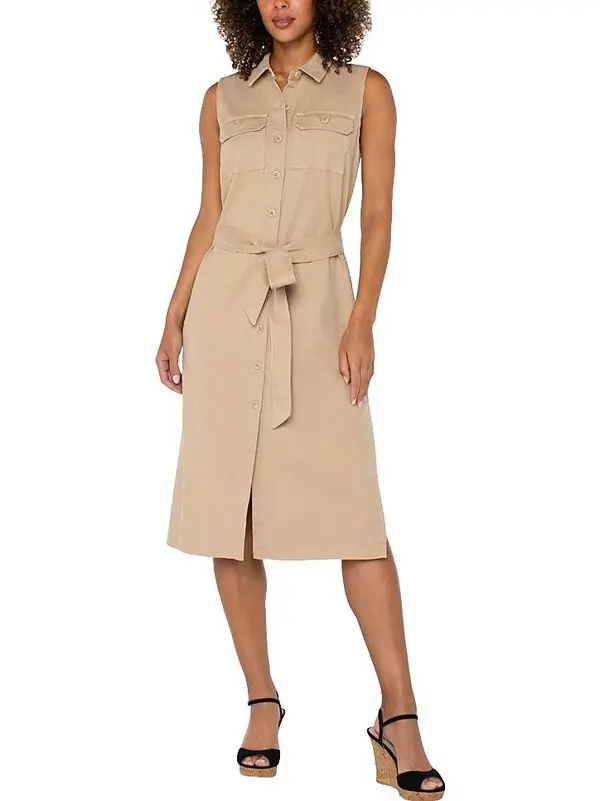 LIVERPOOL Sleeveless Shirt Dress - Cappuccino