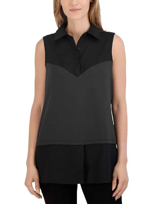 Foxcroft Sasha Mixed Media Top - Black