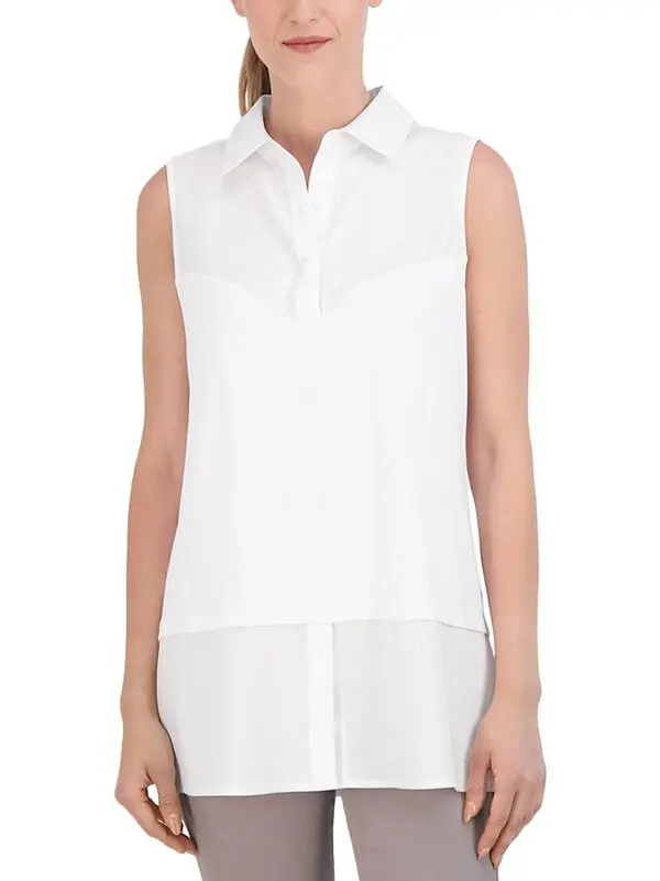Foxcroft Sasha Mixed Media Top - White