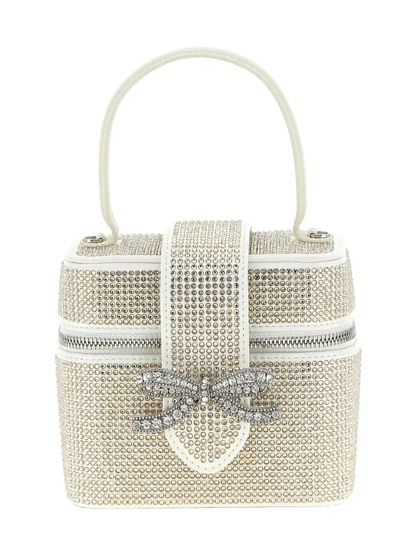 SELF-PORTRAIT Satin Rhinestone Vanity Case Handbag - White