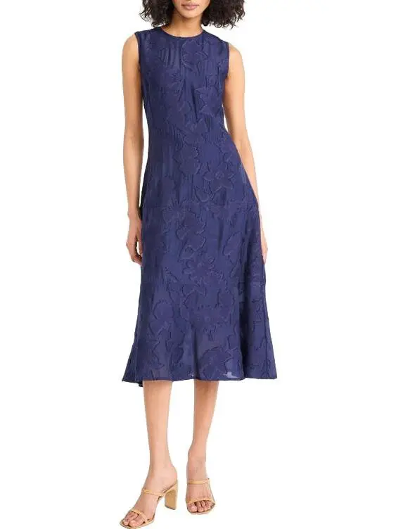 LUXELY Jacquard A-line Midi Dress - Evening Blue
