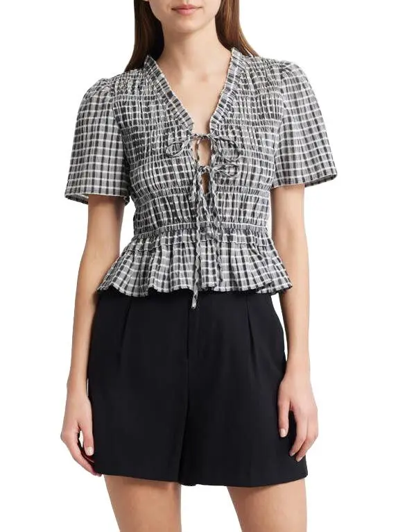 Rails Portia Stripe Smocked Crop Top - Ash Seersucker