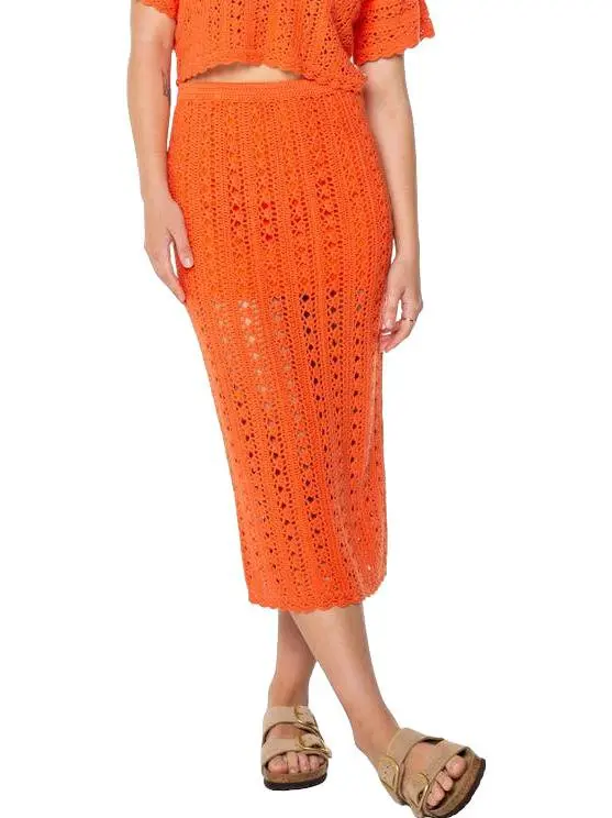 Roxy Sea Swirl Crochet Midi Skirt - Tigerlily Solid