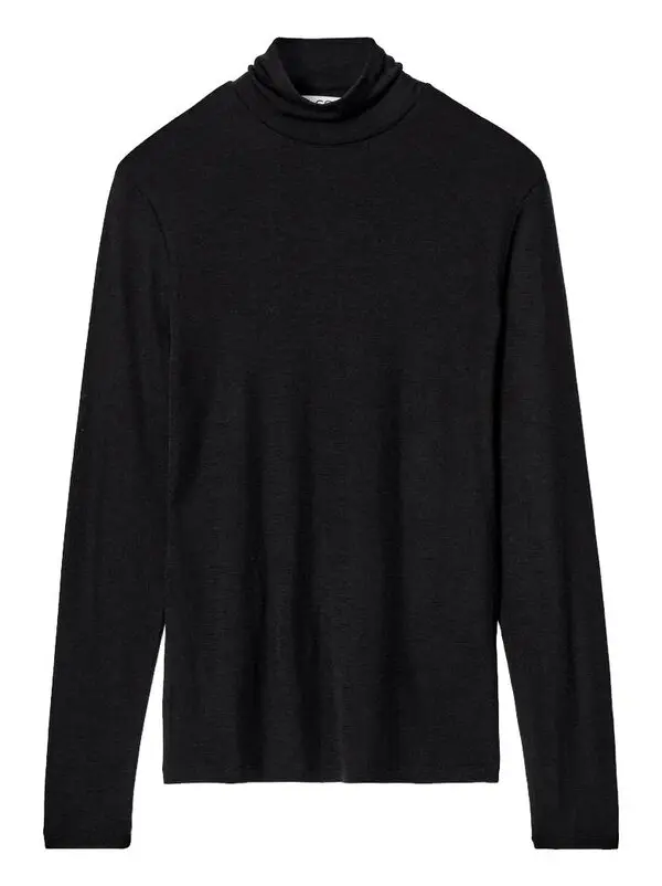 Cos Slim Wool-jersey Roll Neck Top - Black