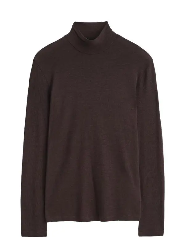 Cos Slim Wool-jersey Roll Neck Top - Brown
