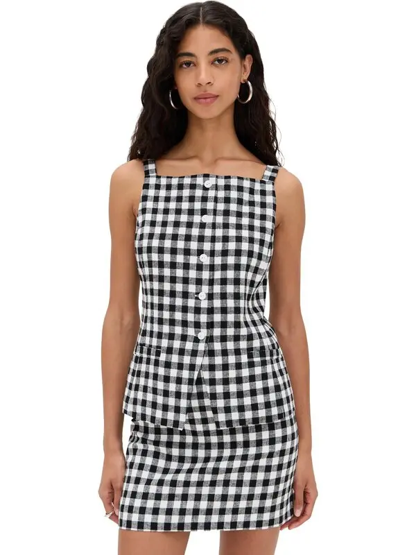 WAYF Gingham Linen Vest - Black Gingham