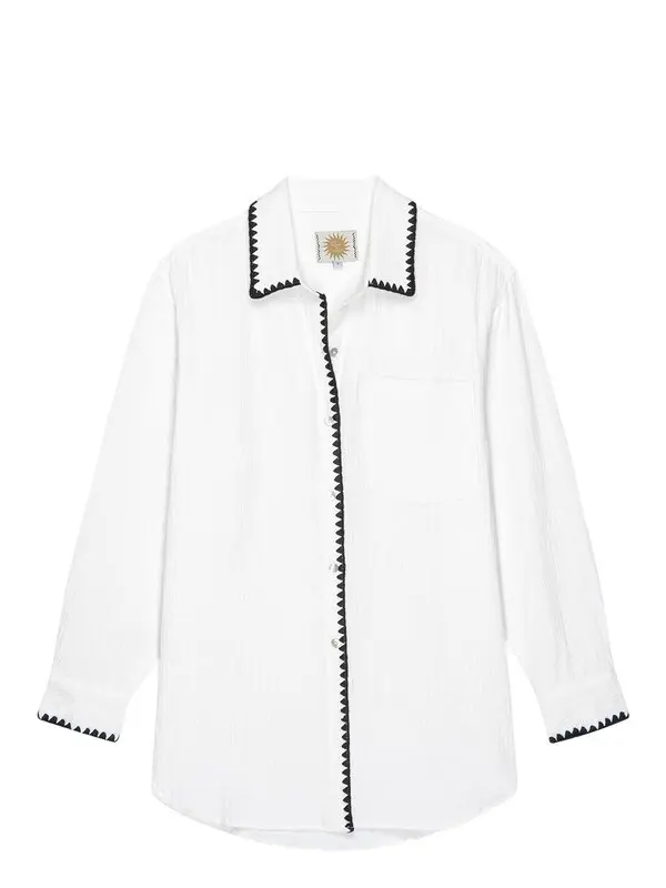 Rails Idania Embroidered Gauze Shirt - Black Blanket Stitch