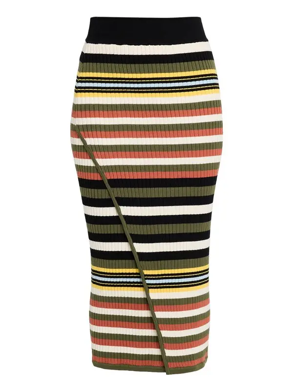 TOCCIN Cadence Ribknit Faux Wrap Skirt - Strip