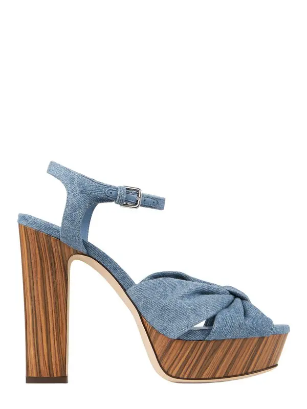 JIMMY CHOO Heloise 120 Denim Platform Sandals With Wood Wrap - Blue Haze