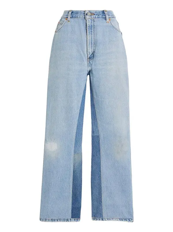RE/DONE WITH LEVI'S Distressed High-rise Straight-leg Jeans - Light Denim
