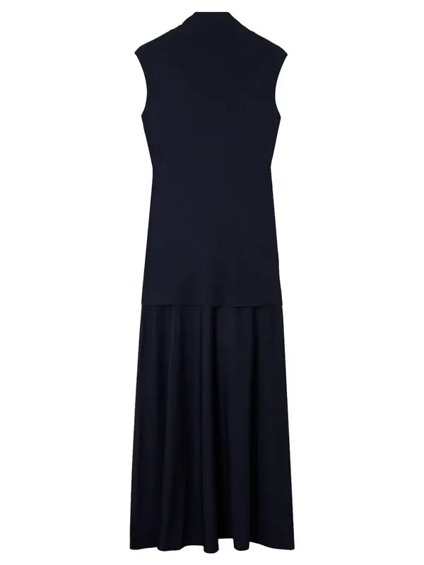 JIL SANDER Layered Jersey Turtleneck Maxi Dress - Blue