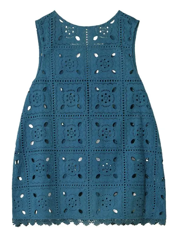 Miguelina Tula Reversible Broderie Anglaise Top - Blue