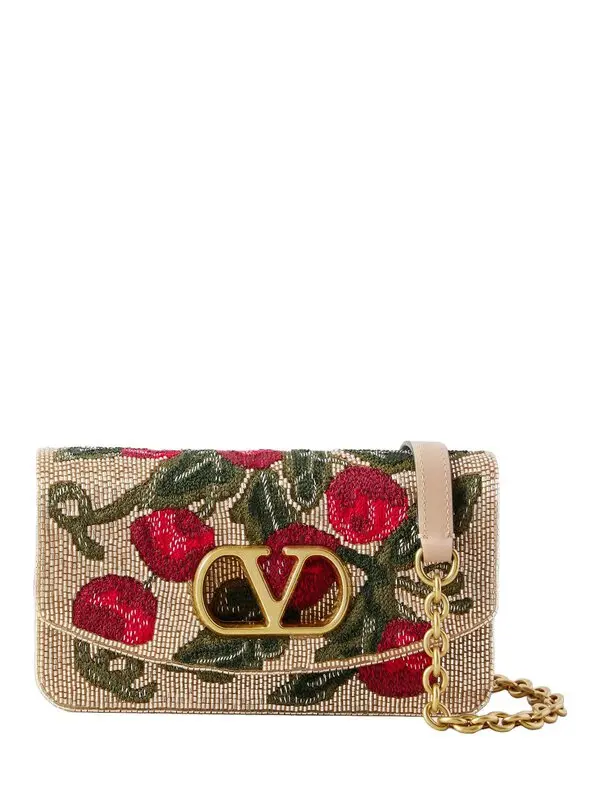 Valentino Garavani Vain Small Beaded Embroidered Leather Clutch - Multi