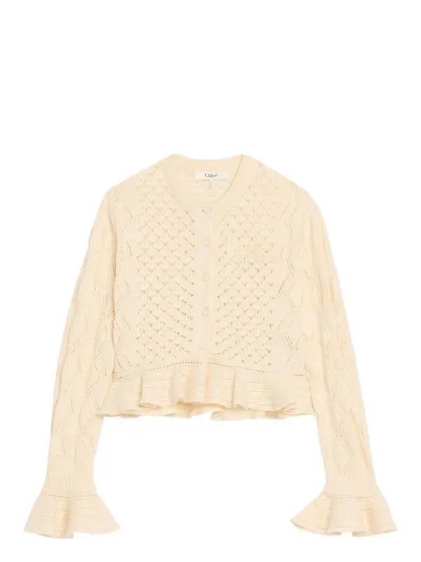 Chloé Open-knit Cardigan With Ruffle Detail - Iconic Milk