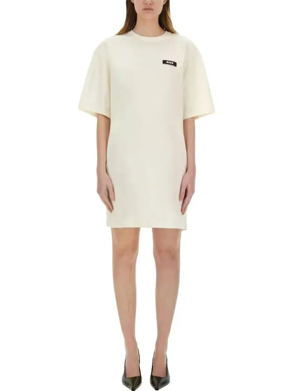 MSGM Logo-patch Mini Dress - Neutrals