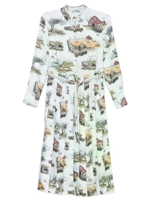 Thom Browne Scenic Toile Pleated Maxi Dress - Blue