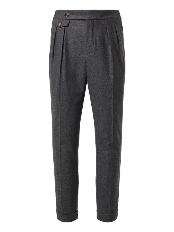 Brunello Cucinelli Pleated Virgin Wool Slim Pants - Grey