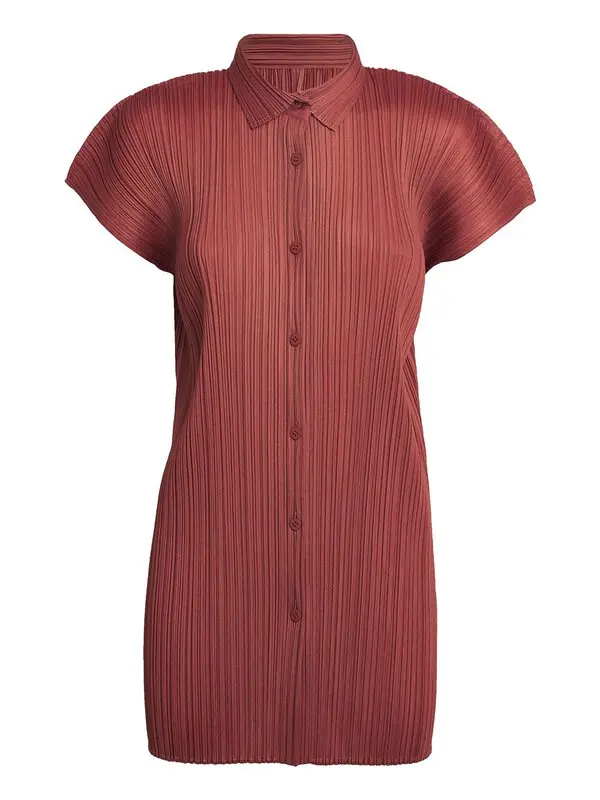 Issey Miyake Pleated Button-up Top - Beige