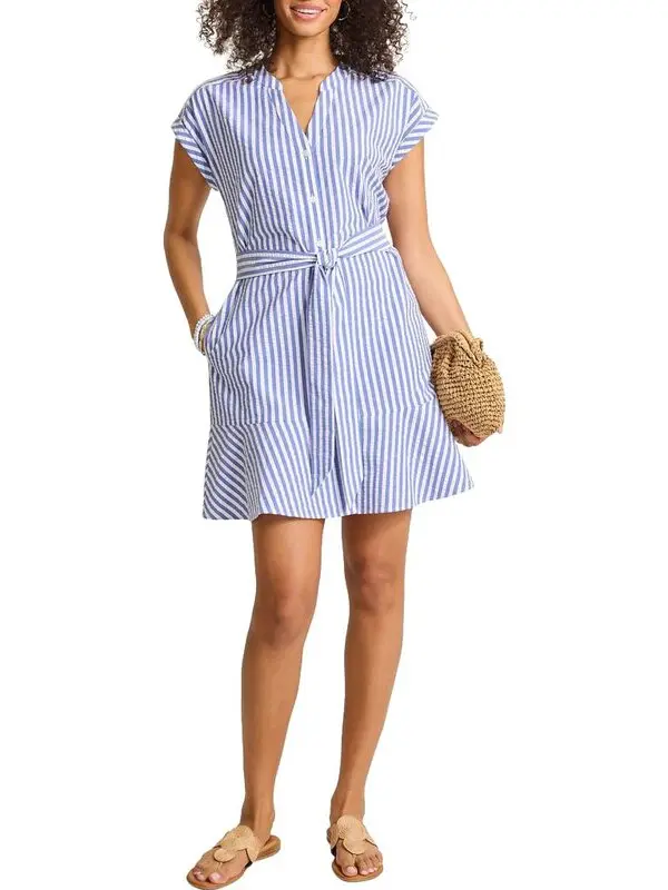 Tommy Bahama Seersucker Stripe Shirt Dress - Cobalt Haze