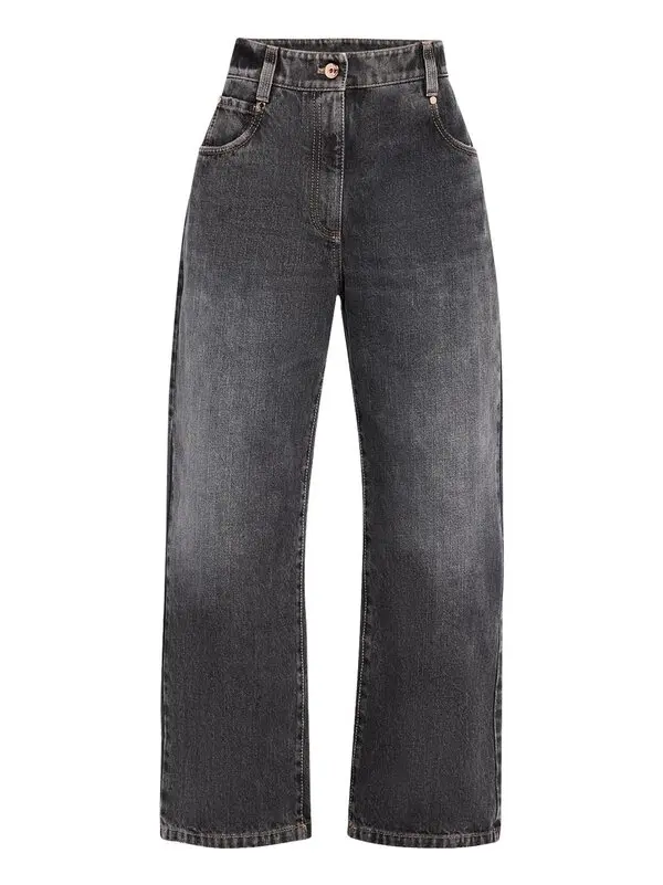 Brunello Cucinelli Vintage Wash Square Denim Jeans - Gray