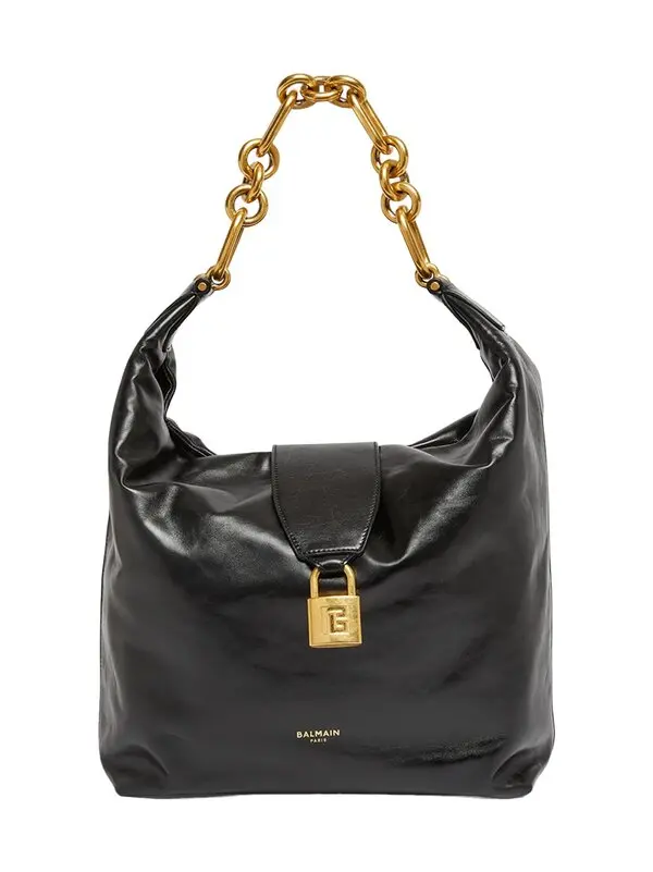 Balmain Sync Hobo Bag In Calfskin Leather - 0pa Noir