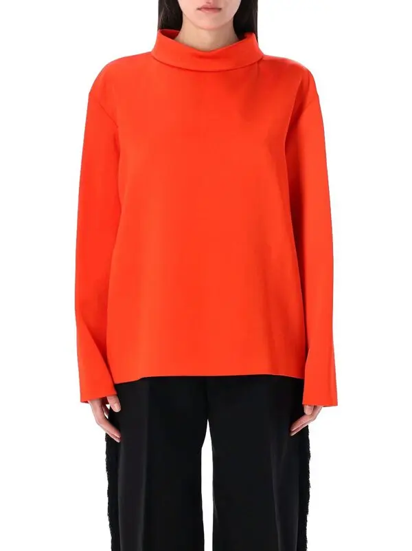 Carven Double Satin High Collar Blouse - Jasper Orange