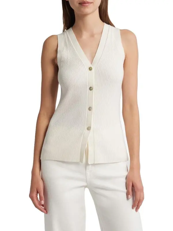 Rails Tatia Ribbed Button-up Vest - Ecru
