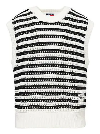 Tommy Hilfiger Apxgp Collection Open-knit Cotton Vest - Black/ivory Petal Stripe