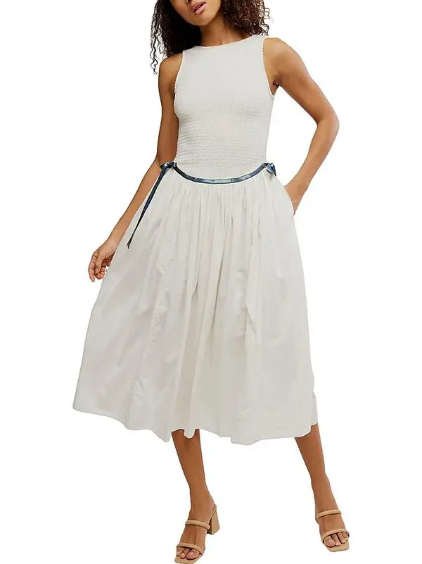 Free People Nightingale Midi Dress - Tea Navy Combo