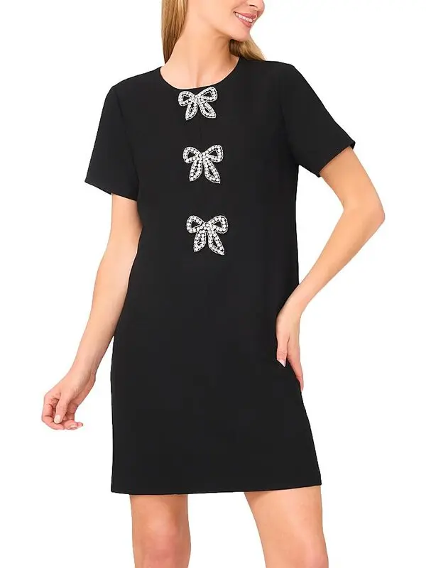 CECE DUPRAZ Sequin Bow Shift Dress - Rich Black