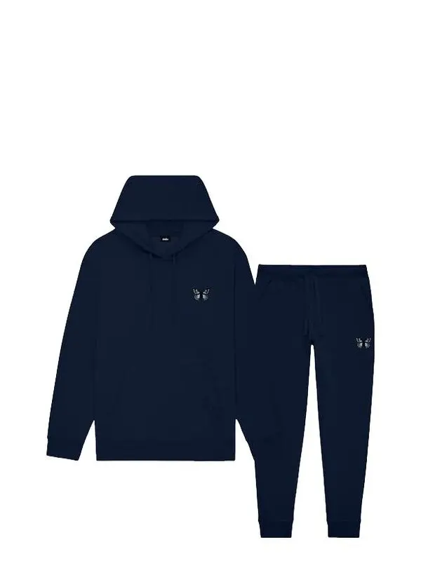 DALIX Butterfly Embroidered Fleece Sweatsuit Set - Navy Blue